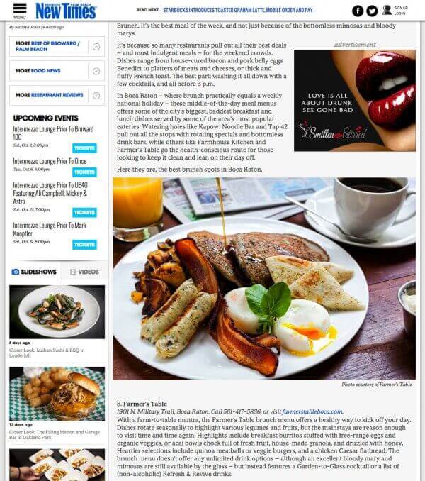 The Best Places to Eat Brunch in Boca - Farmers Table